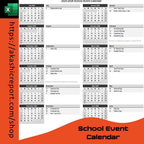 School Event Calendar & Planner Excel Template - akashicreport.com